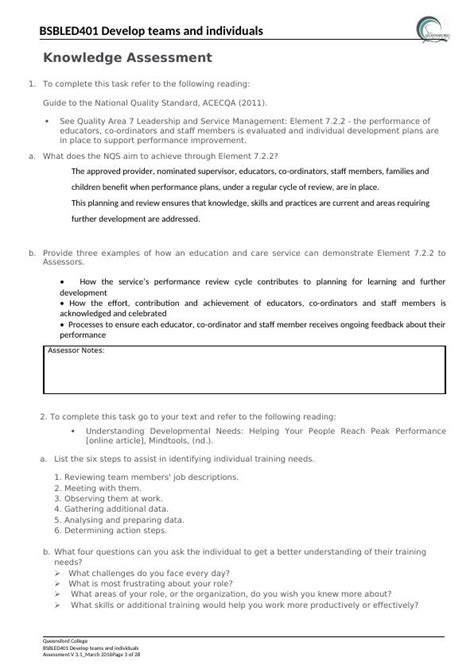 Bsbled401 Develop Teams And Individuals Knowledge Assessment Desklib