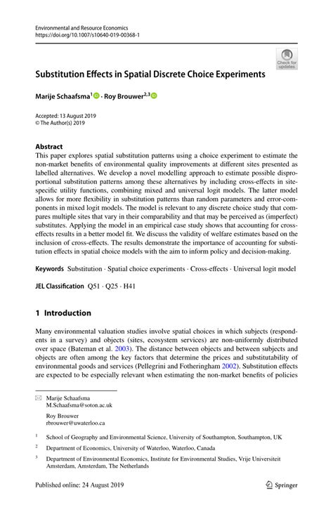 Pdf Substitution Effects In Spatial Discrete Choice Experiments