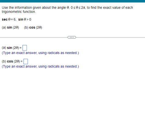 Solved Use the information given about the angle θ θ π Chegg