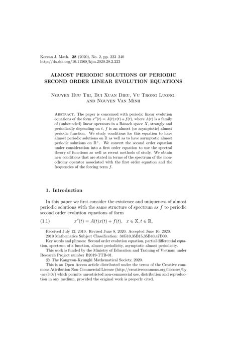 Pdf Almost Periodic Solutions Of Periodic Second Order Linear Evolution Equations