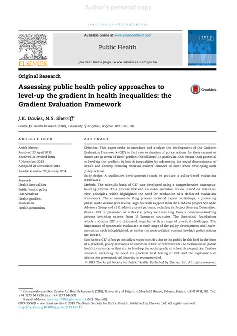 Pdf Assessing Public Health Policy Approaches To Level Up The Gradient In Health Inequalities