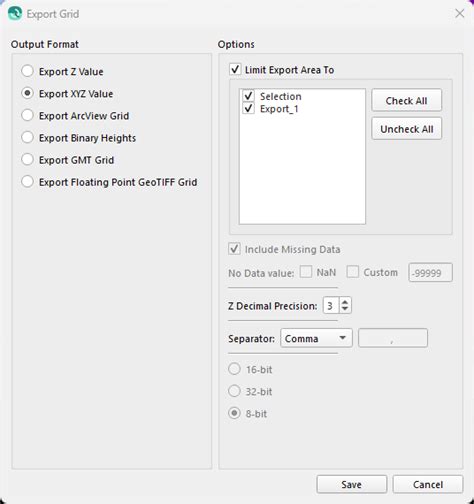 Qimera Export Grid Dialog