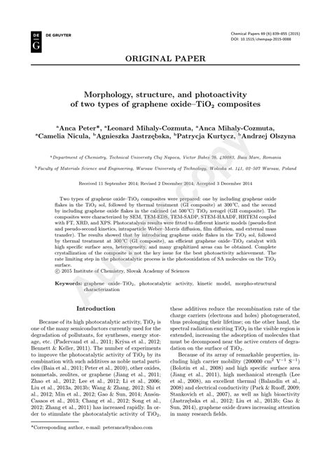 Pdf Morphology Structure And Photoactivity Of Two Types Of Graphene Oxide Tio2 Composites