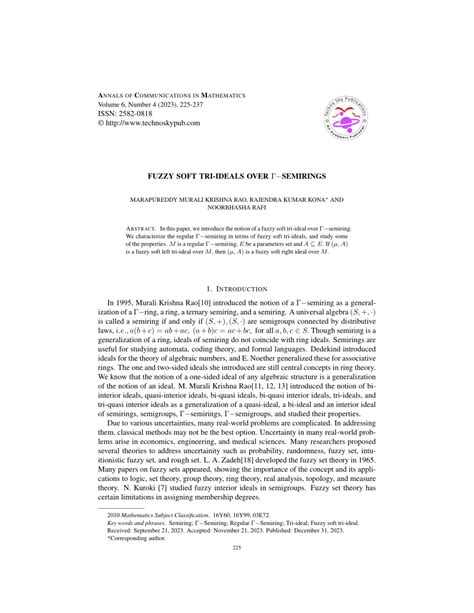 Pdf Fuzzy Soft Tri Ideals Over Gamma Semirings