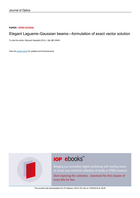 Pdf Elegant Laguerregaussian Beams—formulation Of Exact Vector Solution