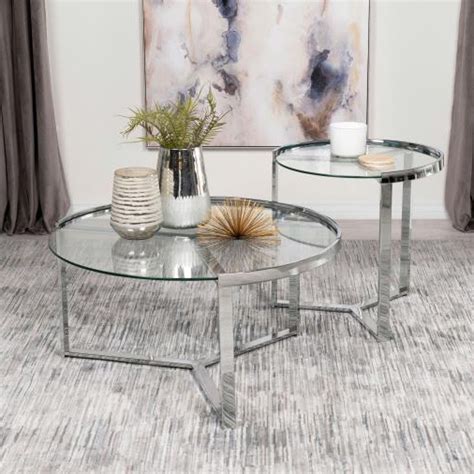 Beautiful Two Piece Nesting Table Set With Glass And Chrome
