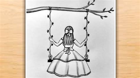 Girl Swinging In A Tree Drawing Girl Swing Sketch How To Draw A Swinging Girl Pencil