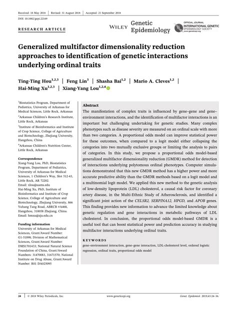 Pdf Generalized Multifactor Dimensionality Reduction Approaches To Identification Of Genetic