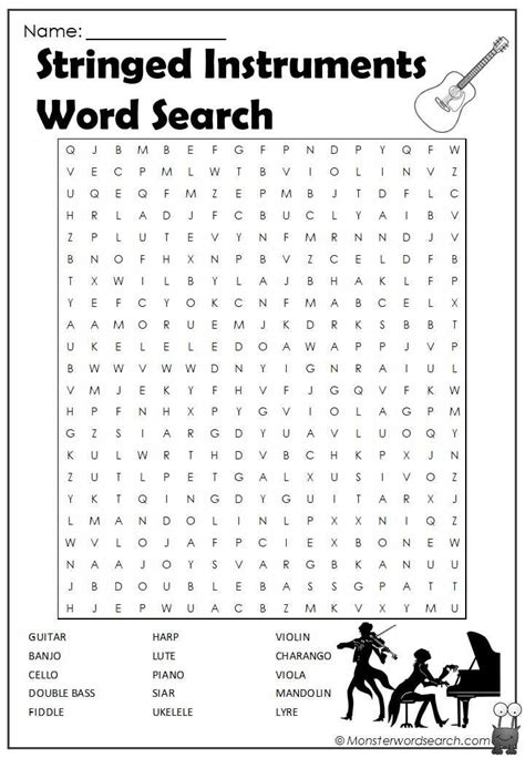 Stringed Instruments Word Search Monster Word Search