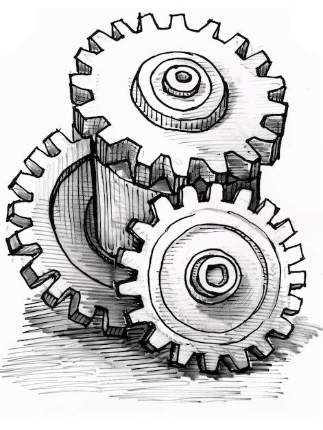 Intricate Gears And Cogs In Technical Sketch Style Premium Ai