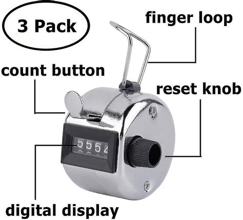 3 Piece Hand Counter 4 Digit Lap Tracker Manual Clicker Metal