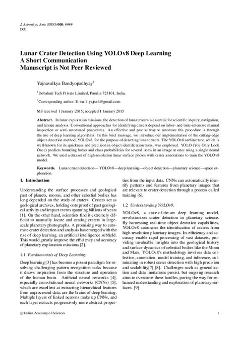 Pdf Lunar Crater Detection Using Yolov8 Deep Learning