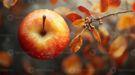 Apple Falling From Tree Amidst Leaves In Autumn Season 51698188 Stock