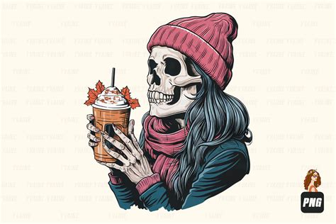 Fall Skeleton Coffee Girl Halloween Png Graphic By Yvaine · Creative
