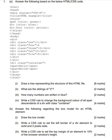 Solved 1 A Answer The Following Based On The Below Chegg Com