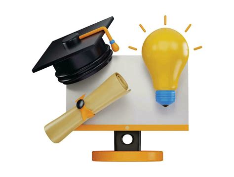 3d Rendering Computer Monitor With A Graduation Cap And Diploma