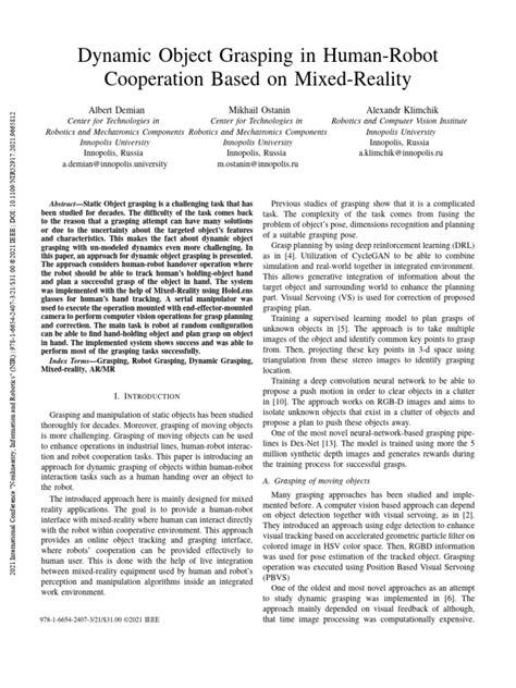 Dynamic Object Grasping In Human Robot Cooperation Based On Mixed