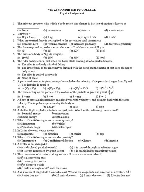 assignment physics pdf euclidean vector momentum