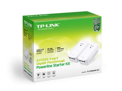 Tl Pa8030p Kit Av1200 3 Port Gigabit Passthrough Powerline Starter