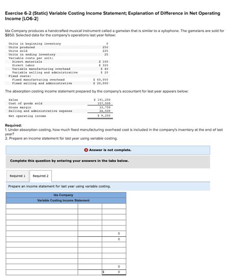 Solved Exercise 6 2 Static Variable Costing Income