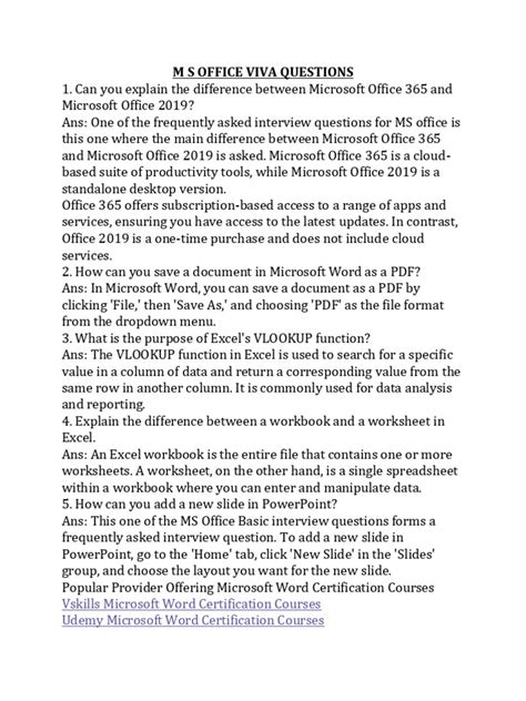 M S Office Viva Questions Pdf Microsoft Excel Microsoft Office