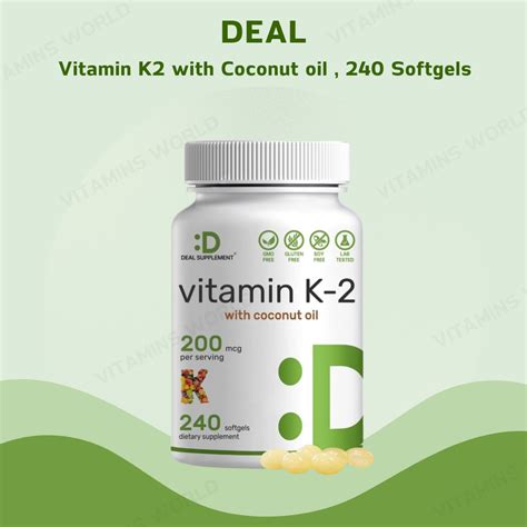 Deal Supplement Vitamin K2 Mk 7 200mcg 240 Virgin Coconut Oil Softgels Premium Menaquinone 7