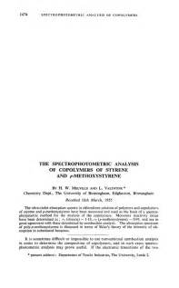 The Spectrophotometric Analysis Of Copolymers Of Styrene And P Methoxystyrene Transactions Of