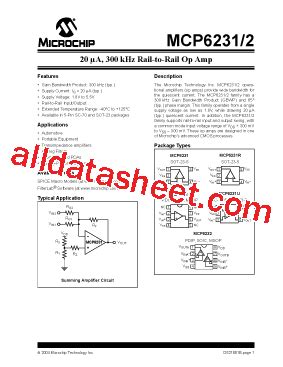 MCP6231 Datasheet PDF Microchip Technology