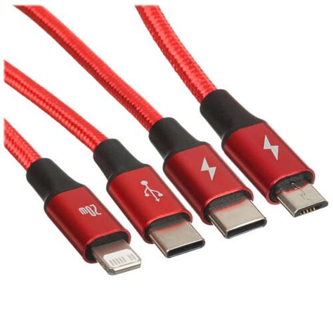 Купить Кабель круглый Baseus Lightning 8 Pin Micro Usb Usb Type C Usb Type C красный 1 5 м в