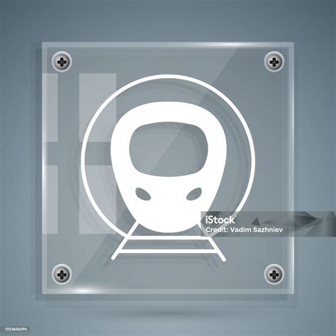 회색 배경에 고립 된 흰색 기차 및 철도 아이콘 대중 교통 기호 지하철 열차 교통편 지하철 지하 정사각형 유리 패널 벡터 고풍스런에 대한 스톡 벡터 아트 및 기타 이미지