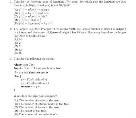 solved 1 consider the following pairs of functions f n