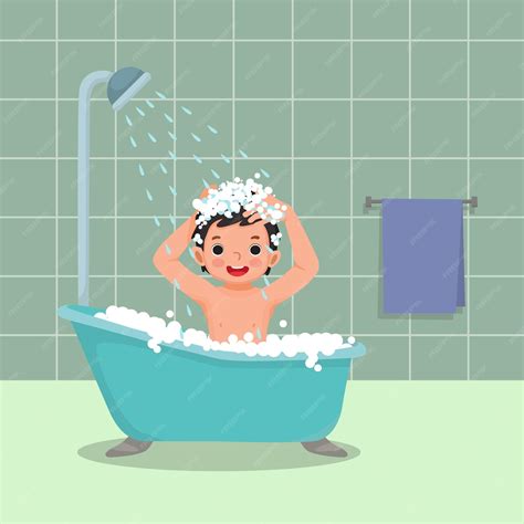 Premium Vector Cute Little Boy Taking A Bath In The Bathtub