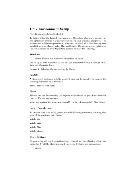 Unix Setup Unix Environment Setup Niccolò Izzo Niccolopolimi