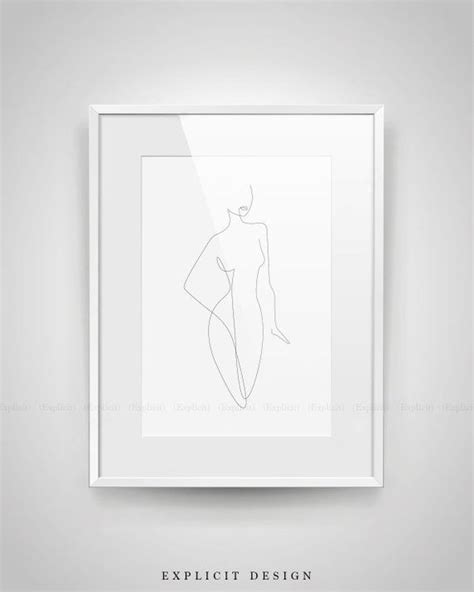 Abstract One Line Female Figure Printable Minimalist Nude Woman Body