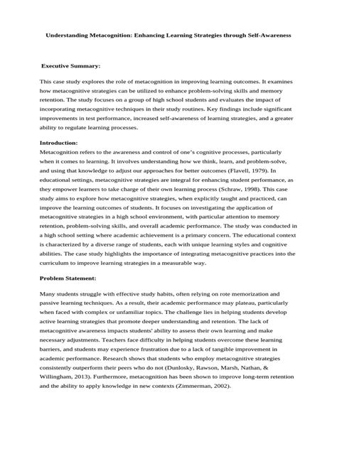Understanding Metacognition Pdf Metacognition Learning
