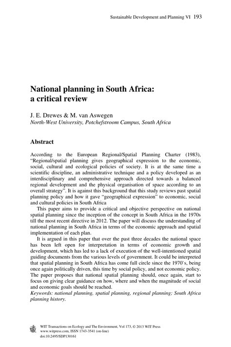 Pdf National Planning In South Africa A Critical Review