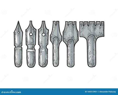 Nib Pen Set Sketch Engraving Vector Illustration Stock Vector Illustration Of Artwork Etching