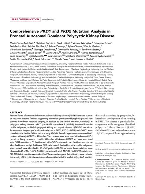 Pdf Comprehensive Pkd1 And Pkd2 Mutation Analysis In Prenatal Autosomal Dominant Polycystic