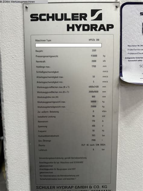 Machines Specifications Schuler Hpdzb200 Used Machines Exapro