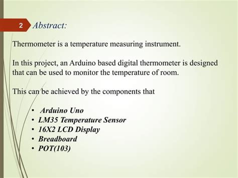 digital thermometer arduino based abstract details pptx physics