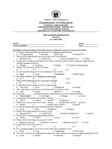 Ict 1st Grading Exam Pdf Programming Computer Program