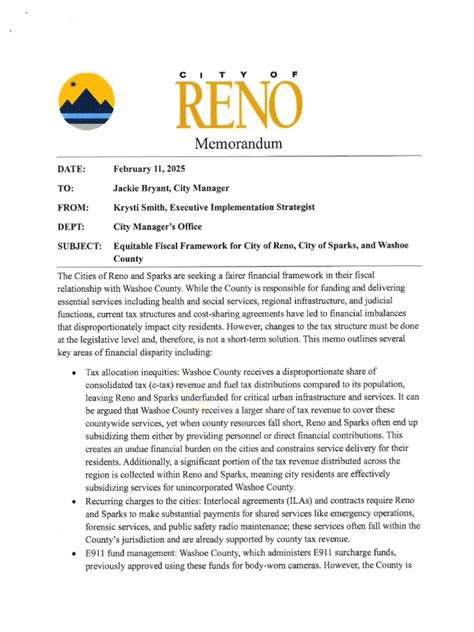 City Of Reno Equitable Fiscal Framework Memo Pdf