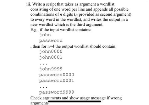 solved iii write a script that takes as argument a wordlist
