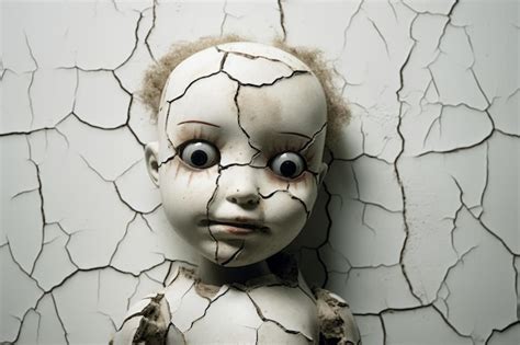 Premium Photo Creepy Looking Doll With A Cracked Face