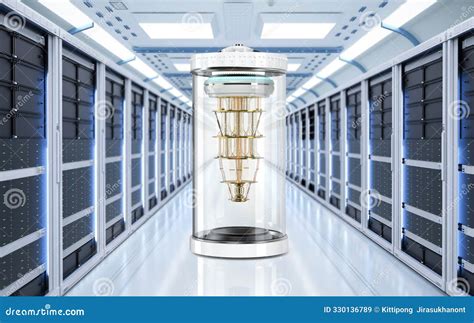Quantum Server Network With Quantum Computer Machine In Server Room