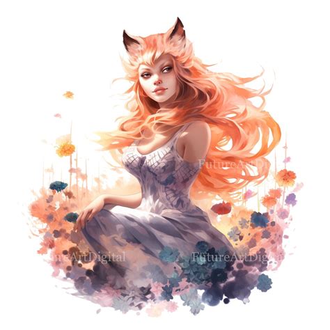 Watercolor Cat Girl Digital Clipart Beautiful Cat Girl Sublimation