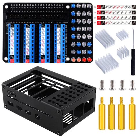 Gpio Terminal Board With Led Indicators Aluminium Case For Pi 4