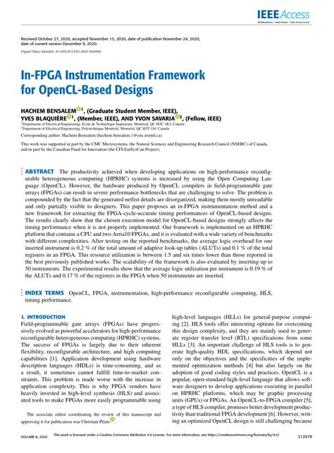 Pdf In Fpga Instrumentation Framework For Opencl Based Designs