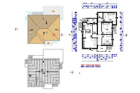 Single Story House Plan And Roof Detail 2d View Cad Block Layout Autocad File