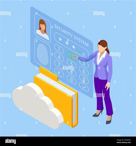 Isometric Facial Recognition System Concept Finger Print Scan For Enter Security System